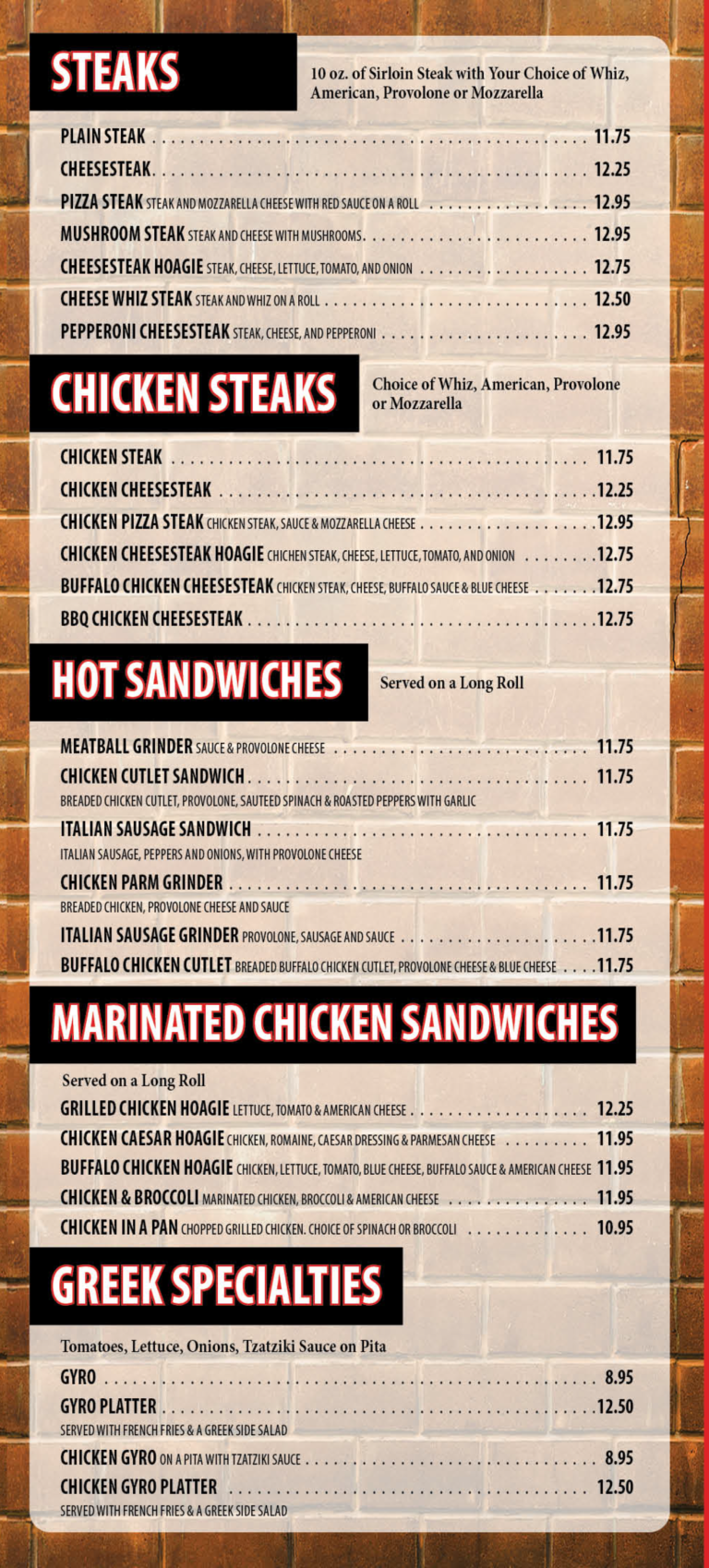 Burmont Pizza and Grill in Drexel Hill, PA: MENU